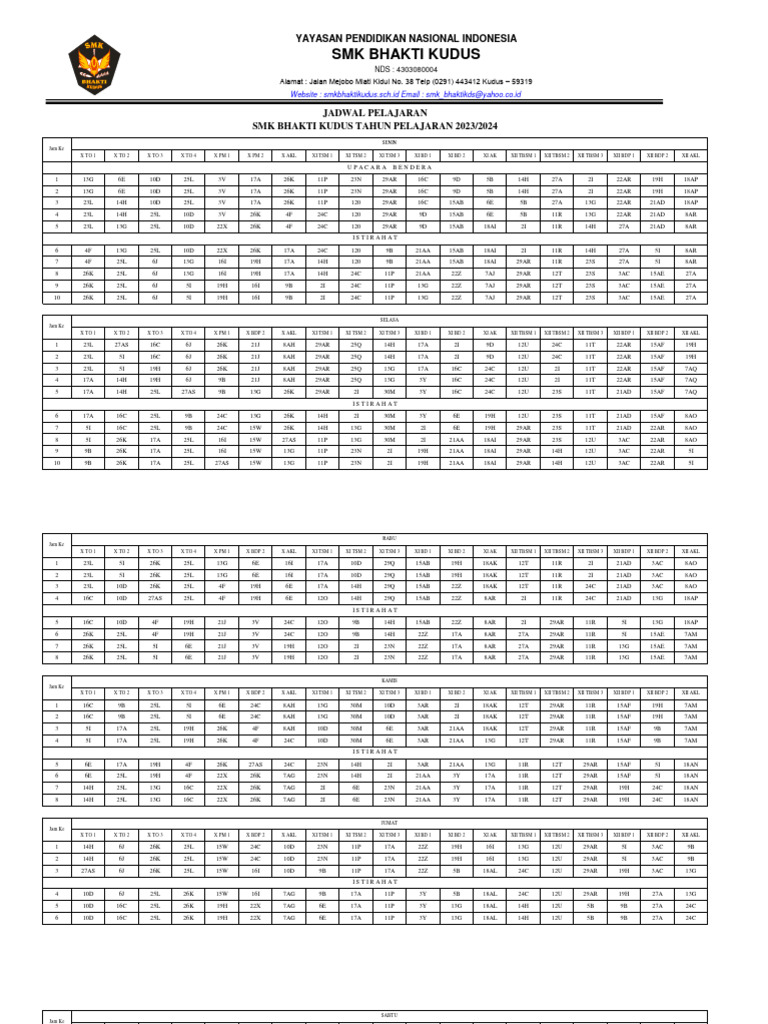 Jadwal Pelajaran 2023 2024 | PDF