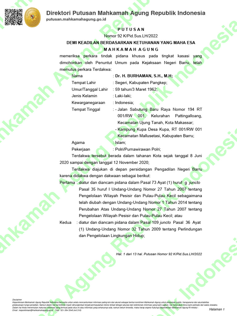 Putusan 92 K Pid - Sus.lh 2022 20230927085920 | PDF