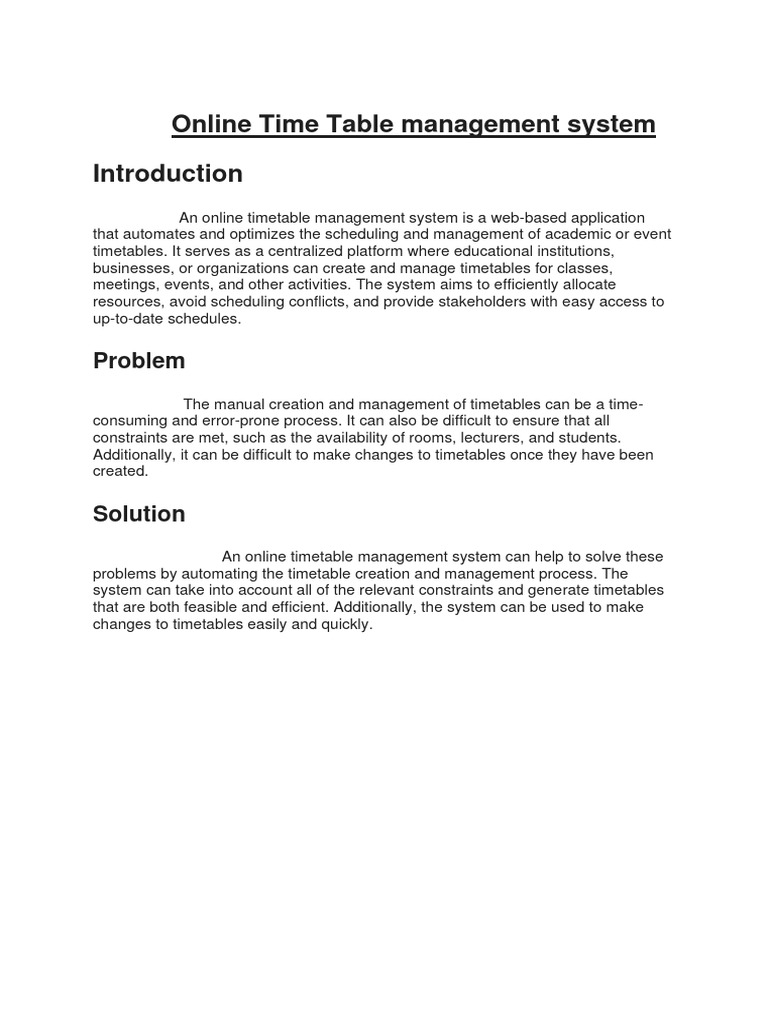 Online Time Table Management System | PDF | Mathematical Optimization ...