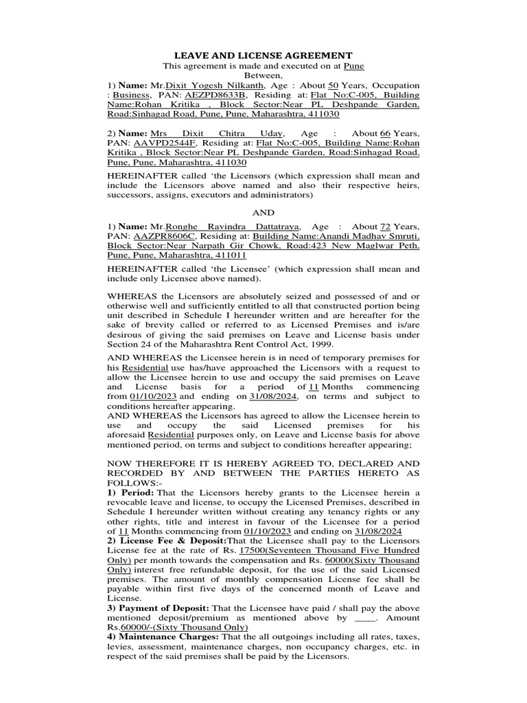 Agreement Draft Dixit | PDF | License | Landlord