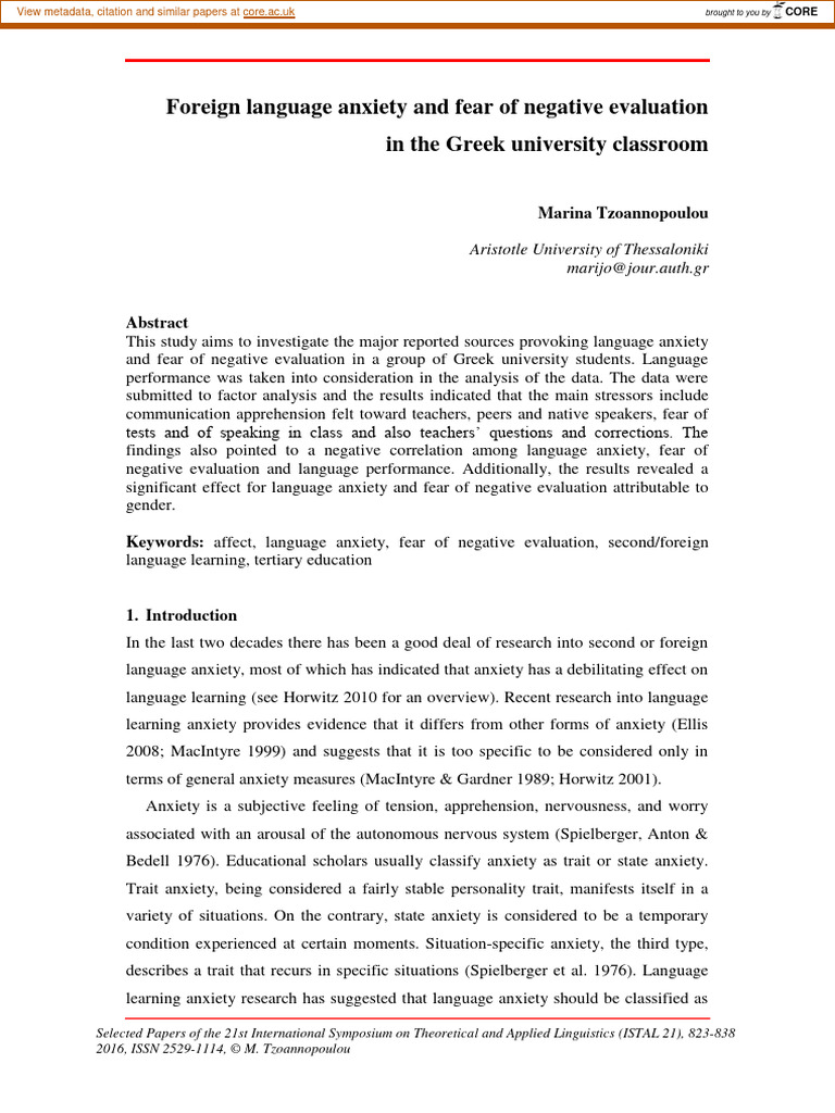 Fear of Negative Evaluation (Scale) | PDF