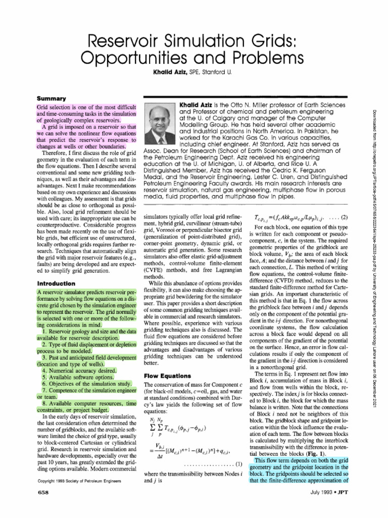Reservoir Simulation Grids Pdf Equations Simulation