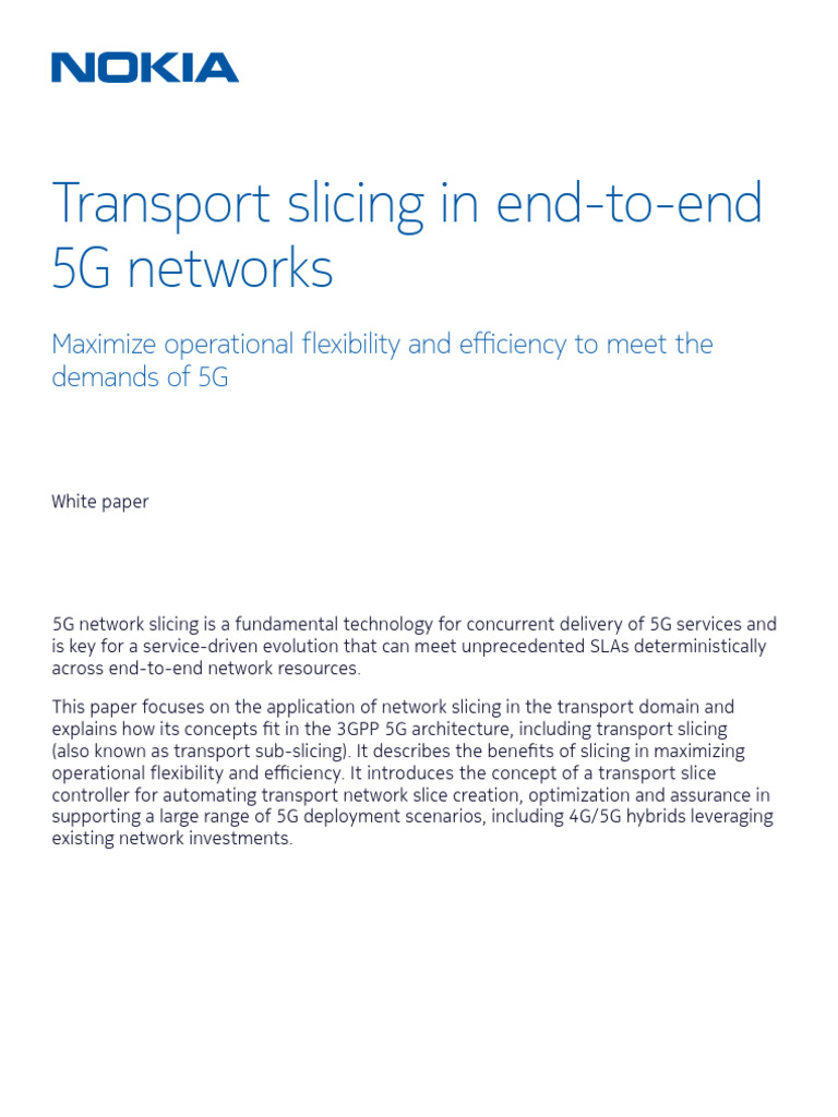 Nokia Transport Slicing End-To-End 5G White Paper EN | PDF | Computer Network | Quality Of Service