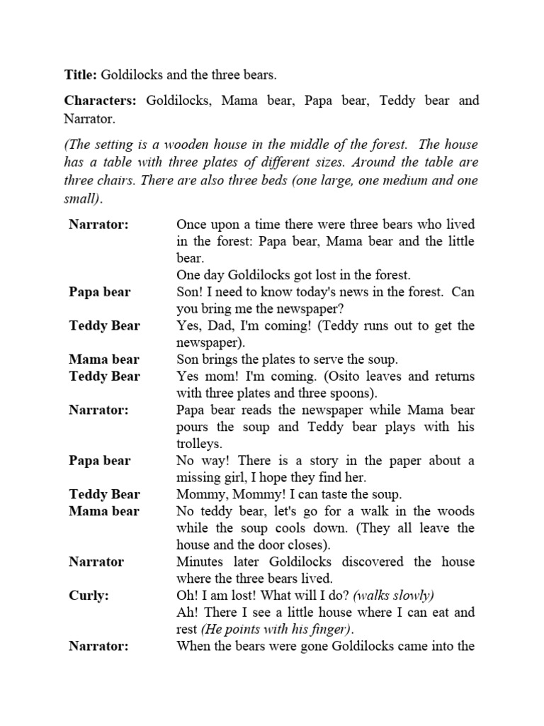 Goldilocks Theater Script | PDF | Goldilocks And The Three Bears