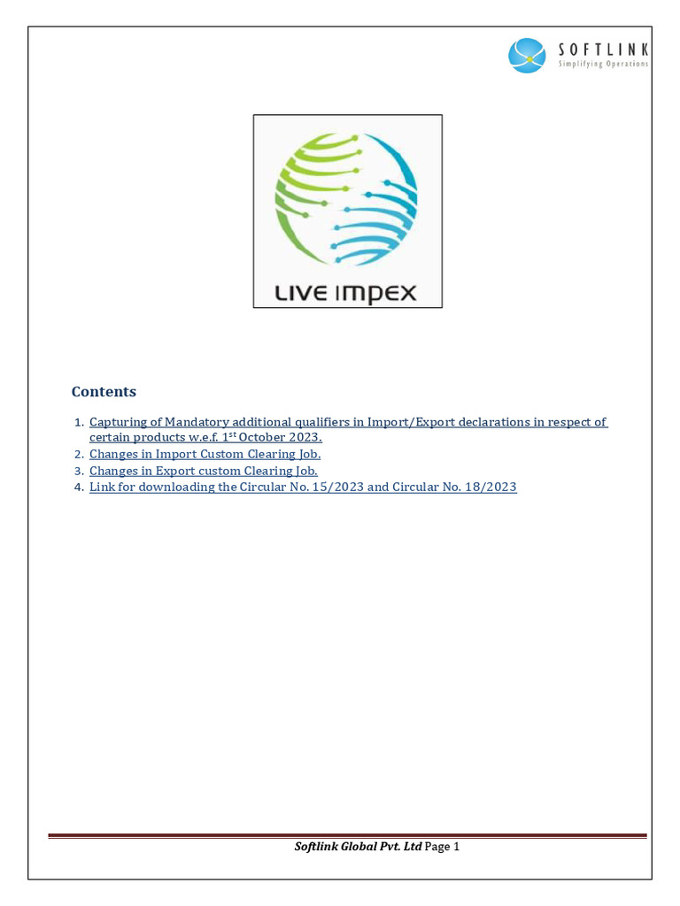 Capturing of Mandatory Additional Qualifiers in Import Export Declarations-Live Impex | PDF ...