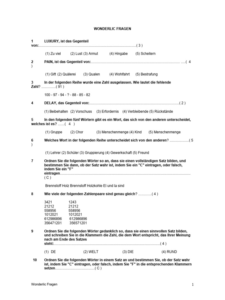 Wunderbarer Antwortbogen | PDF