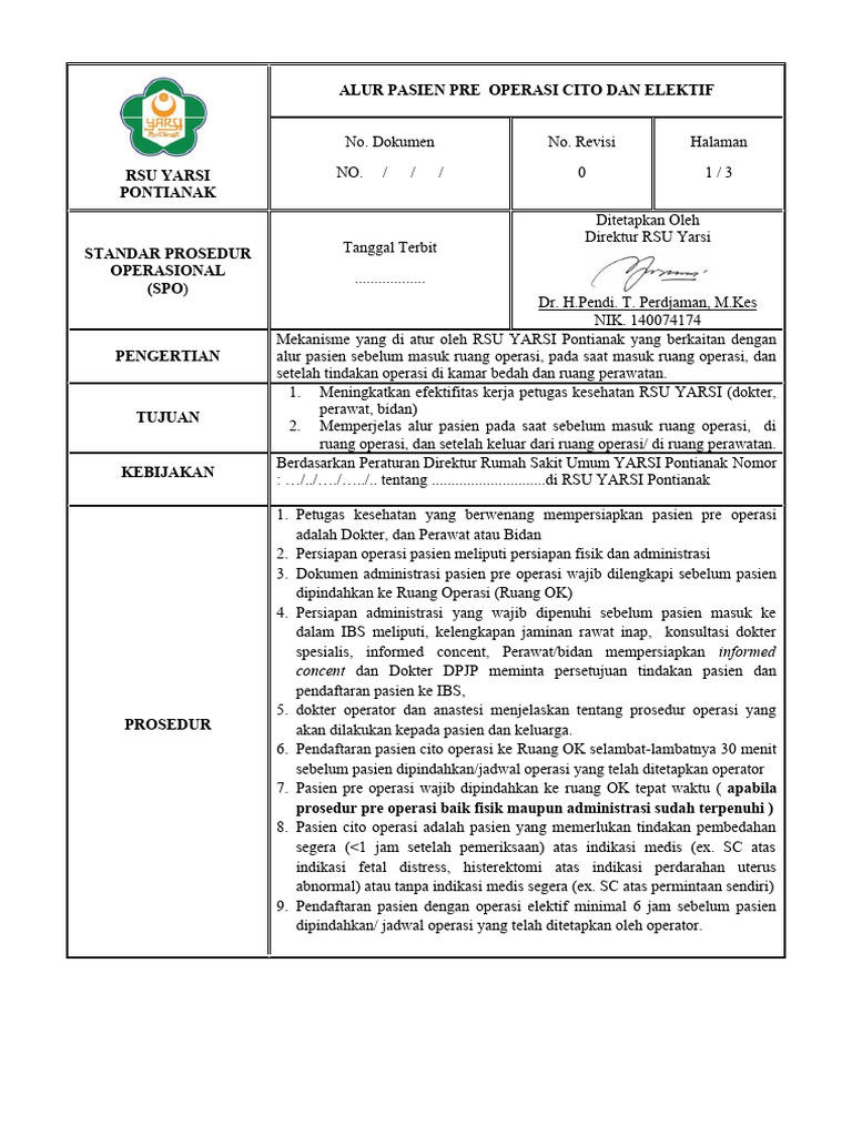 Alur Pasien Pre Operasi di RSU Yarsi | PDF | Kesehatan Holistik | Sains ...