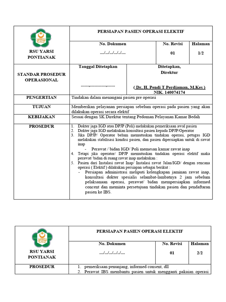 SPO Persiapan Pasien Operasi | PDF