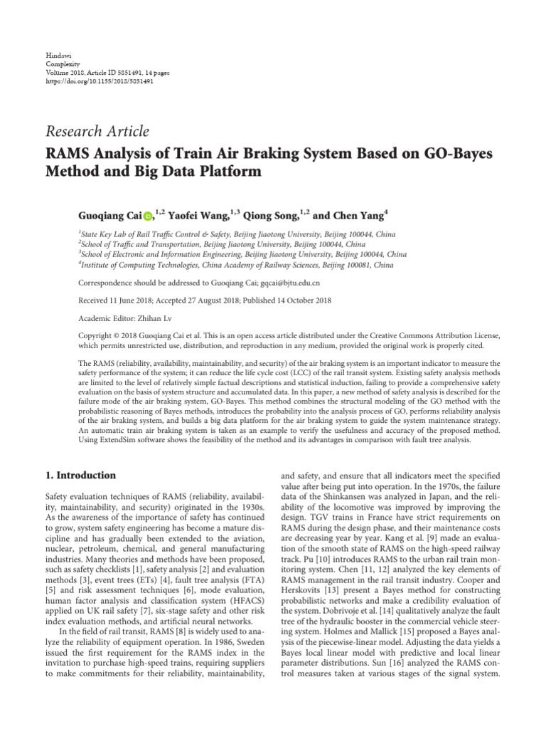 KI_RAMS Analysis of Train Air Braking System Based on GO-Bayes Method and Big Data Platform ...