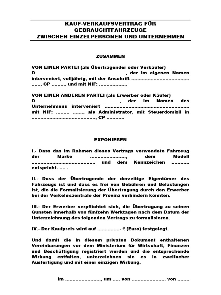 Fahrzeugkaufvertrag (Einzelperson-Firma) | PDF