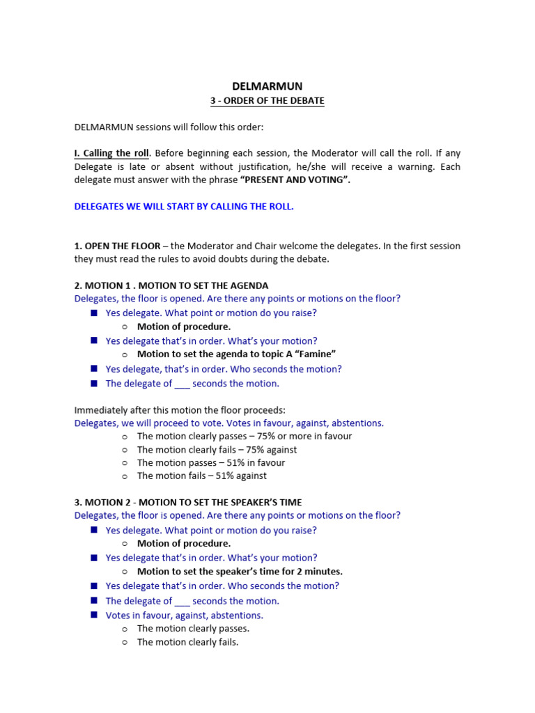 Order of Debate | PDF | Group Decision Making | Parliamentary Procedure