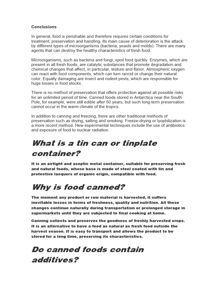 CANNED Conclusions | Download Free PDF | Canning | Food Preservation