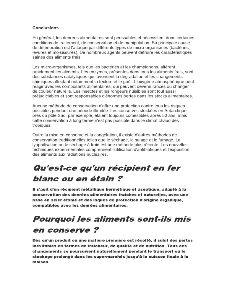 Conservation des aliments : méthodes et enjeux | PDF | Conservation des ...
