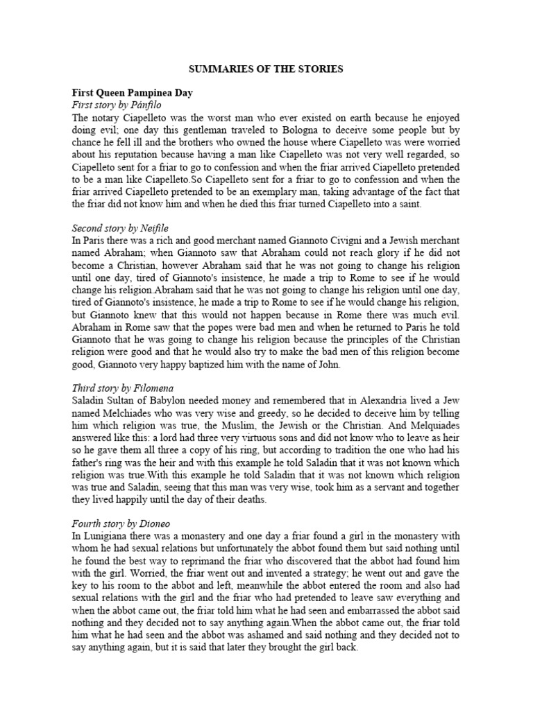Summaries of The Tales of The Decameron | PDF