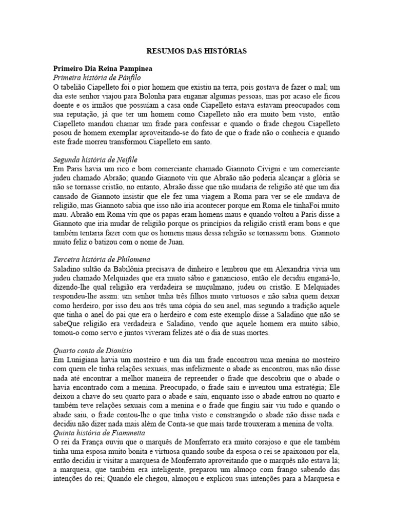Resumos Dos Contos Do Decameron | PDF | Abraão | Amor