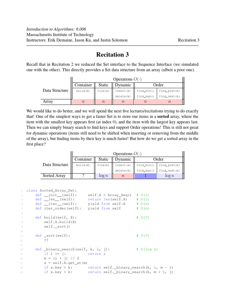 Recitation 3: To Algorithms: 6.006 | PDF