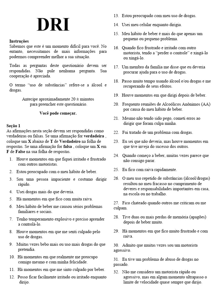 Dri - English - 113 Inventário de Riscos Do Motorista | PDF ...