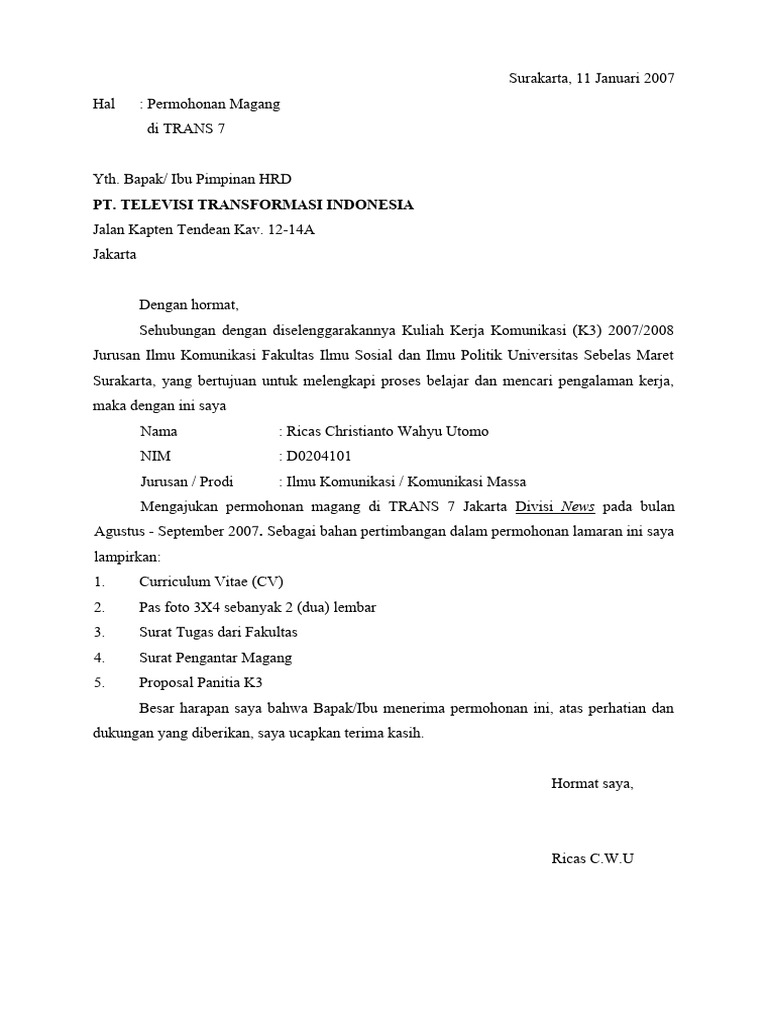 Lamaran Trans 7 | PDF