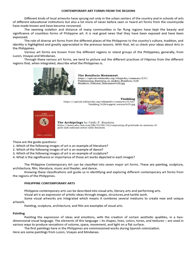 Contemporary Art Forms From The Regions Lesson 3 | PDF | The Arts ...