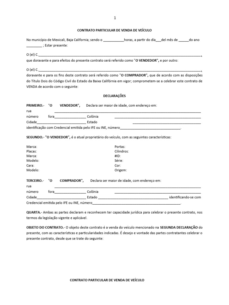 Contrato de Compra e Venda de Veículo Particular | PDF | Direito Comum ...