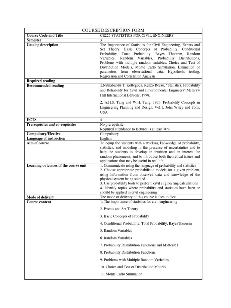 Ce225 Statistics For Civil Engineers | PDF | Statistics | Probability