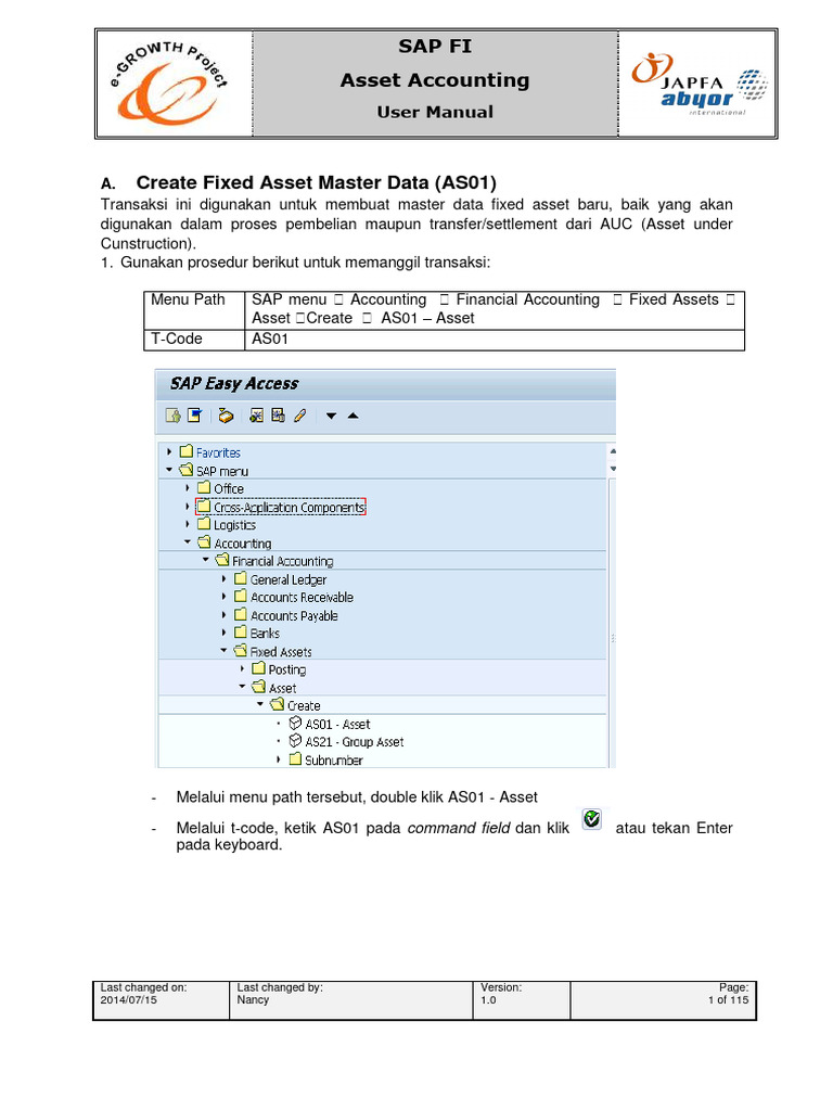 SAP User Manual-Asset Accounting 090415 | PDF