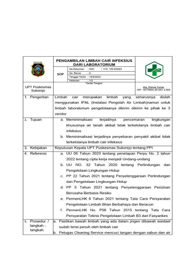 Sop Pengelolaan Limbah Cair | PDF