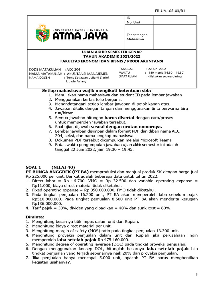 Uas Acc 204 Genap 2122 A | PDF