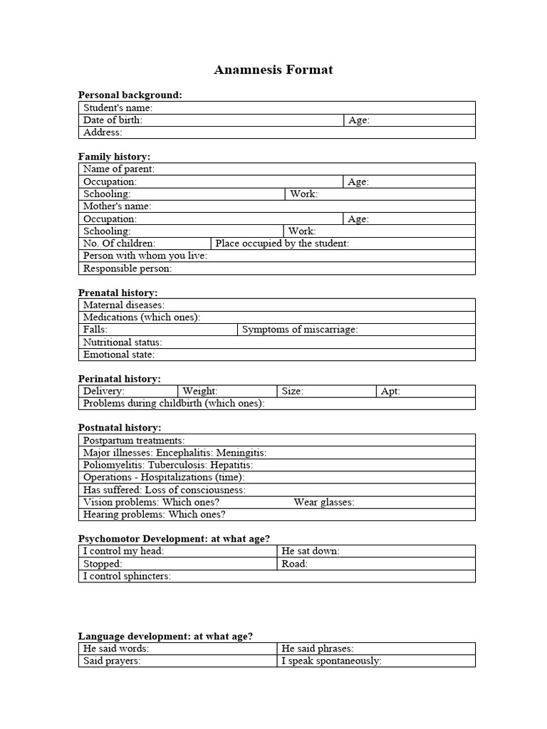 Anamnesis Format | PDF | Postpartum Period | Behavioural Sciences