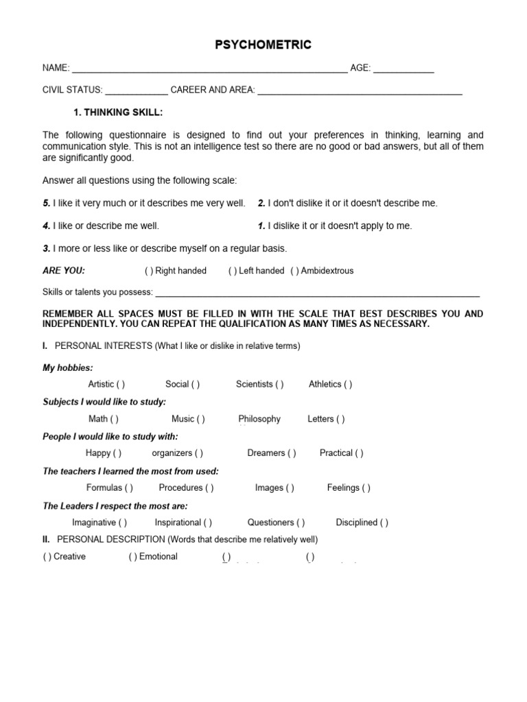 Psychometric Test | PDF | Psychometrics | Thought Psychometric Test | PDF | Psychometrics | Thought