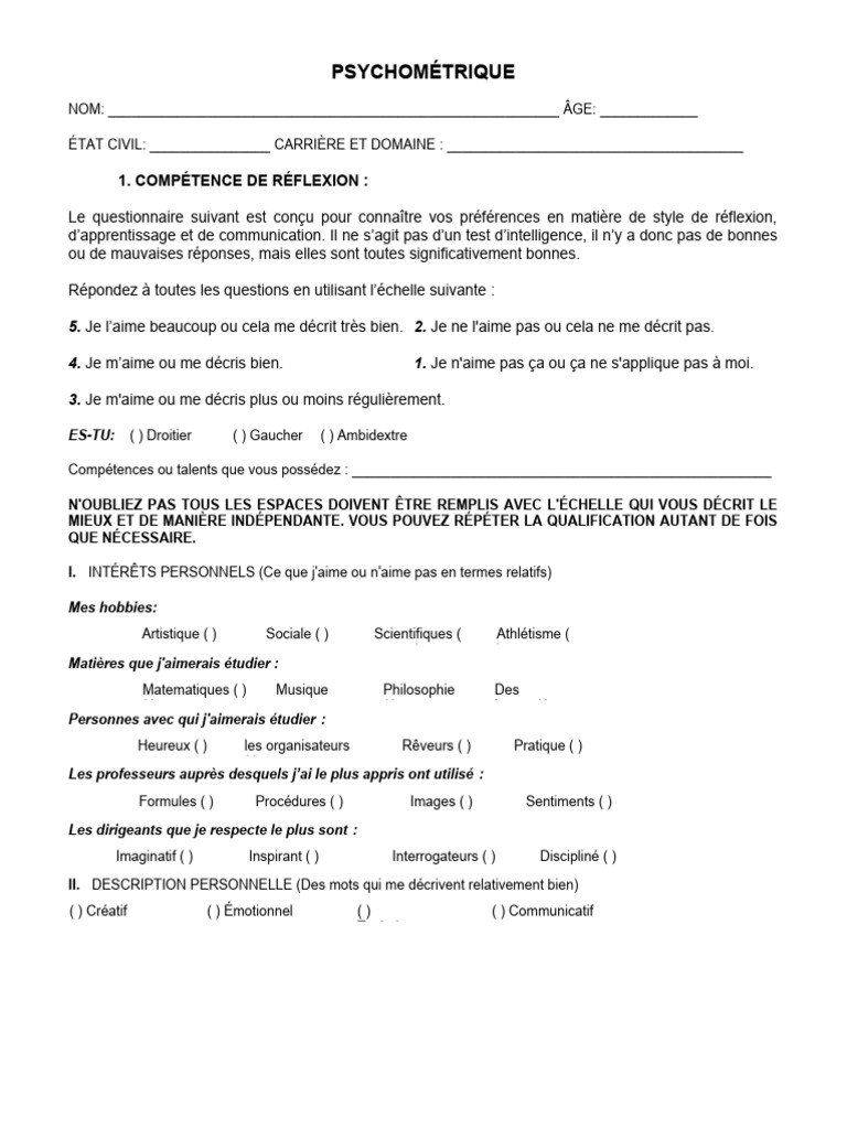 TEST PSYCHOMÉTRIQUE | PDF