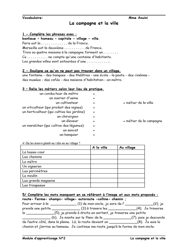 Vocabulaire La Campagne Et La Ville | PDF | Agriculture