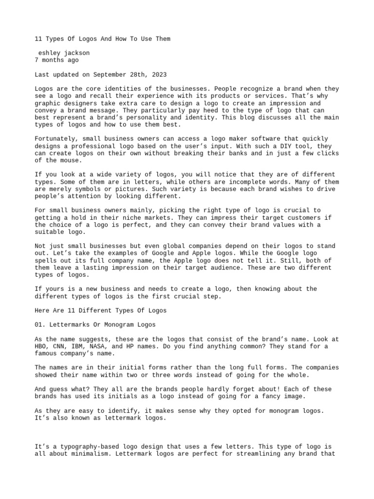 11 Types of Logo Explained | PDF | Logos | Brand