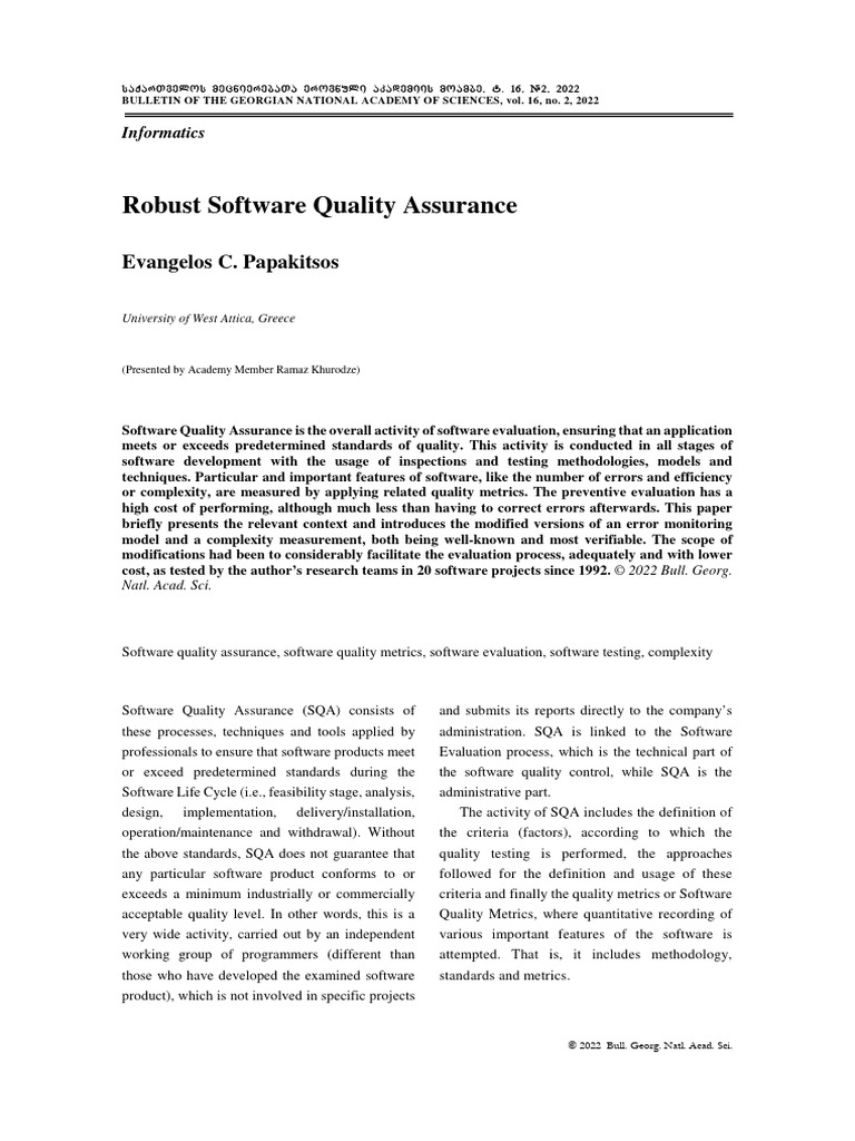 Robust Software Quality Assurance | PDF | Software Quality | Reliability Engineering