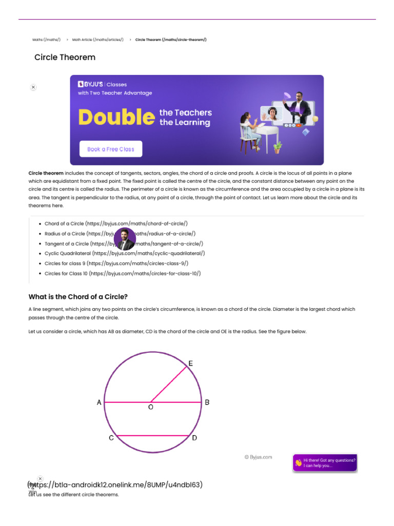 Circle Theorems - Learn All Circle Theorems For Class 9 and 10 | PDF | Circle | Perpendicular