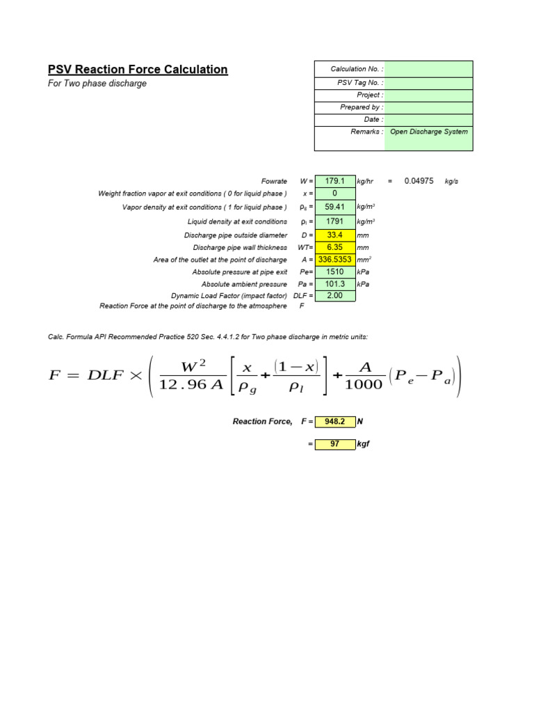 PSV Reation Force - Two Phase - API 520 ANALOGIE | PDF | Pressure ...