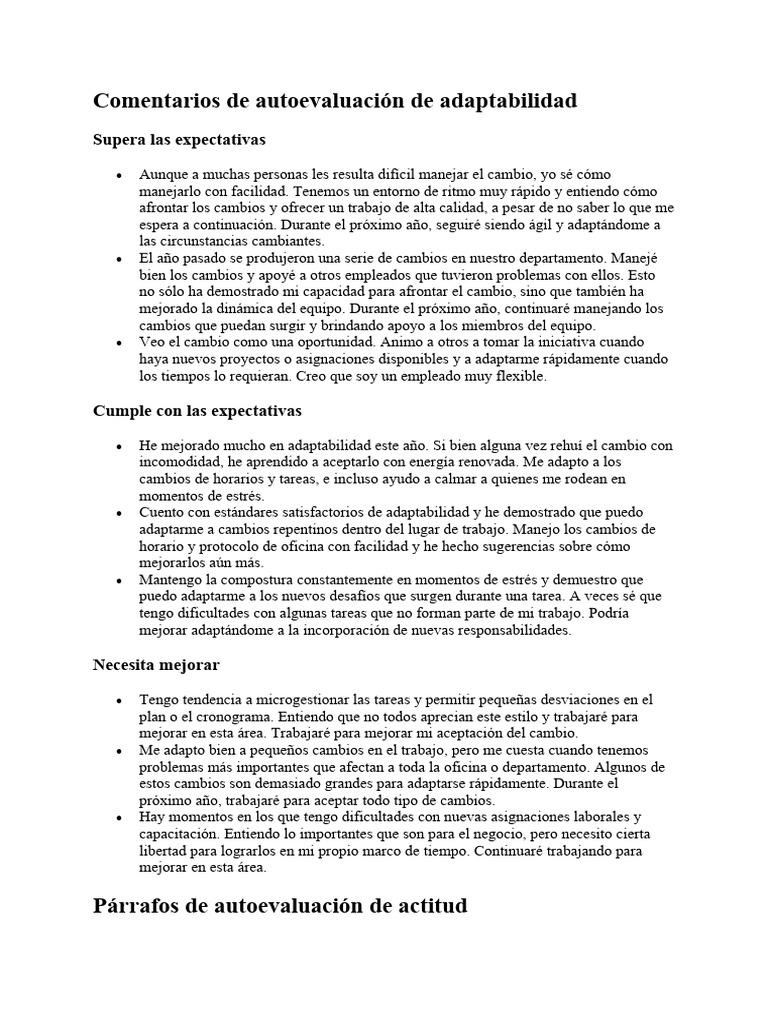 Ejemplos de Comentarios de Autoevaluación | PDF | Business