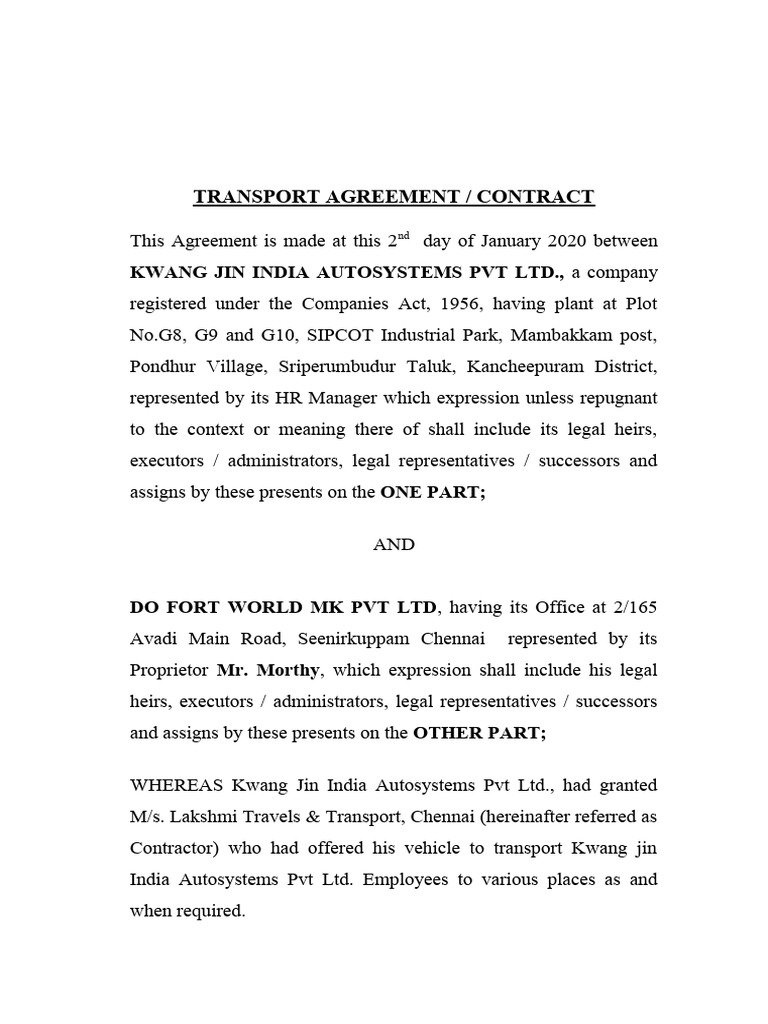 Bus Transport Agreement (Lakshmi) | PDF | Taxes | Government Finances