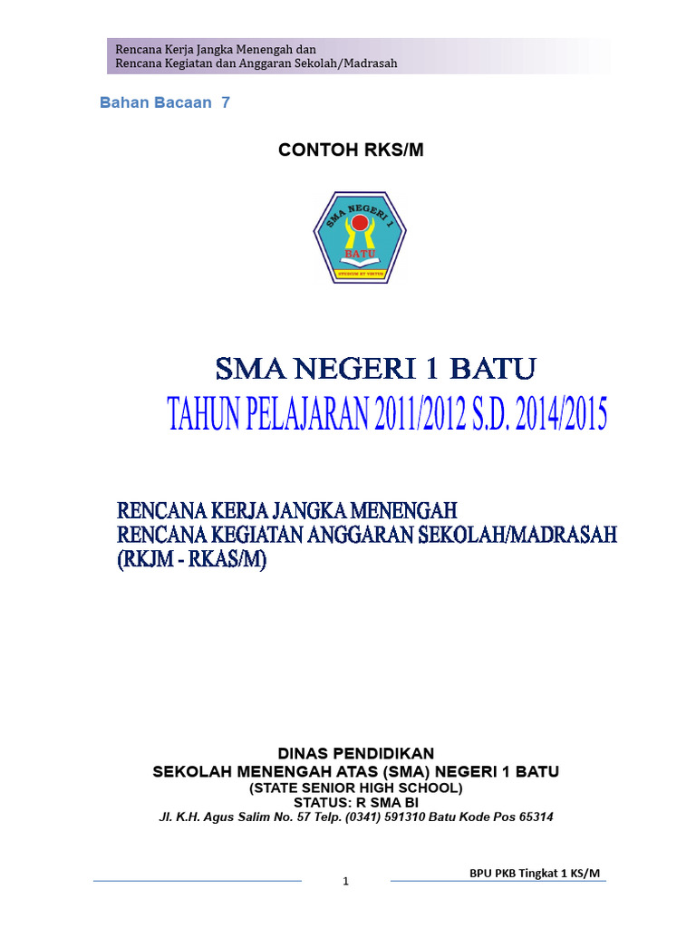 Contoh RKS-M - RKJM - RKAS-M | PDF