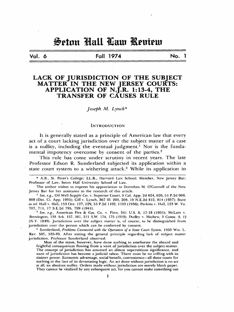 Lack of Jurisdiction of The Subject Matter in The New Jersey Cour ... Lack of Jurisdiction of The Subject Matter in The New Jersey Cour ...