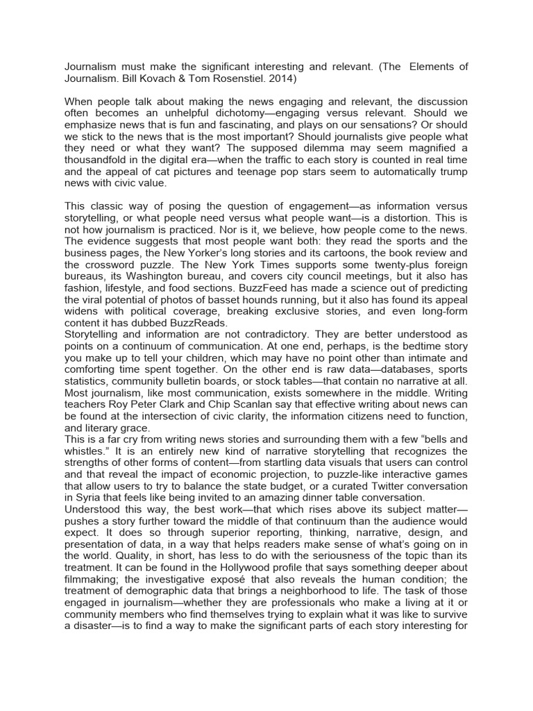 Journalism Must Make The Significant Interesting and Relevant | PDF ...