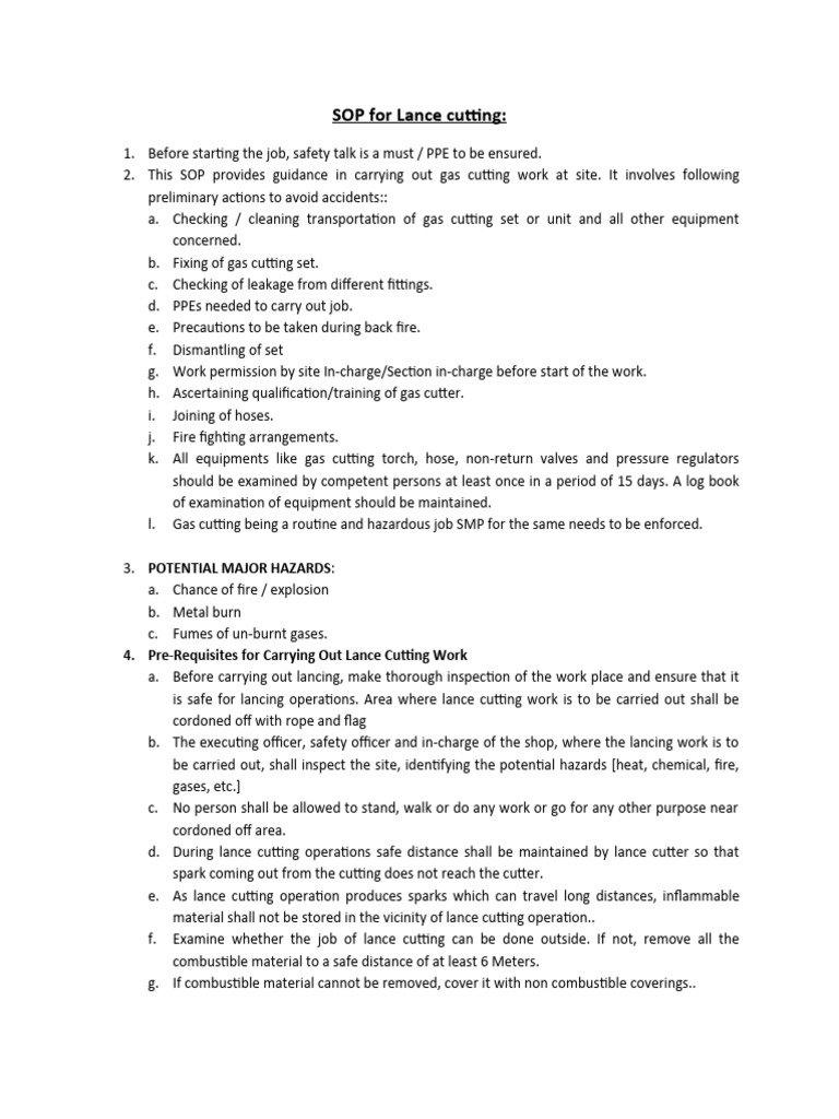 SOP For Gas Cutting. | PDF