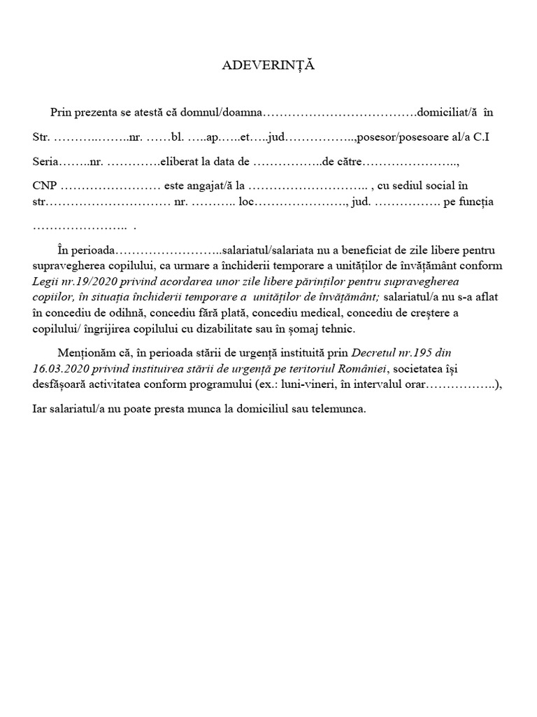 Adeverinta Ordonanta | PDF