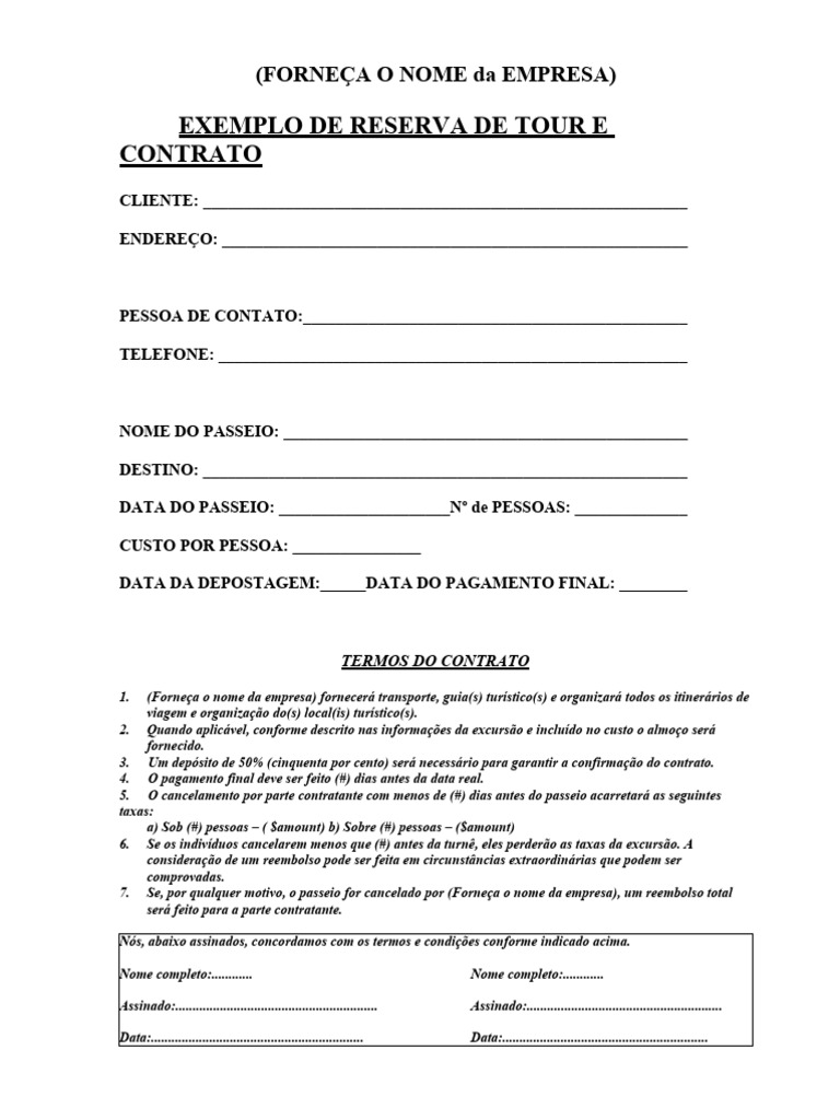 Exemplo de Contrato de Passeio | PDF