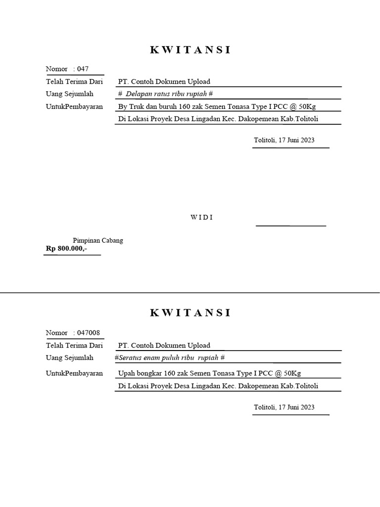 contoh kwitansi | PDF