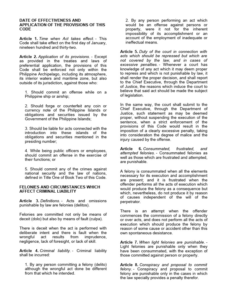 Midterm Codal Coverage Criminal Law I | PDF | Crimes | Crime & Violence