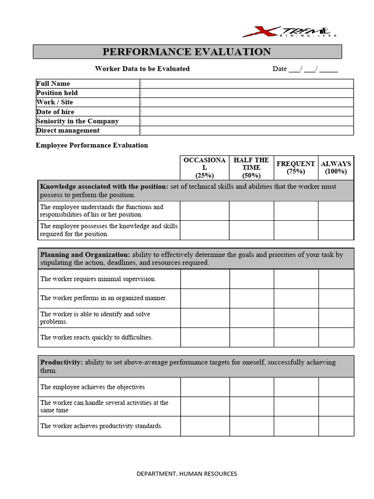 Employee Performance Evaluation Form | PDF
