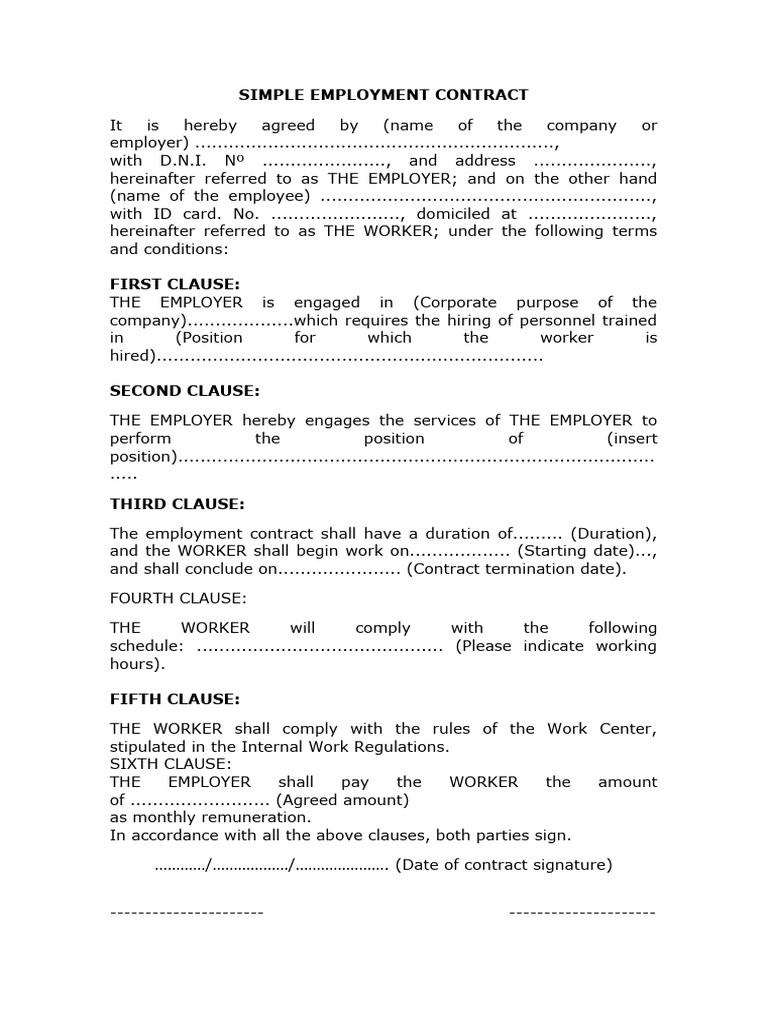 Simple Employment Contract | PDF | Employment | Labour Law