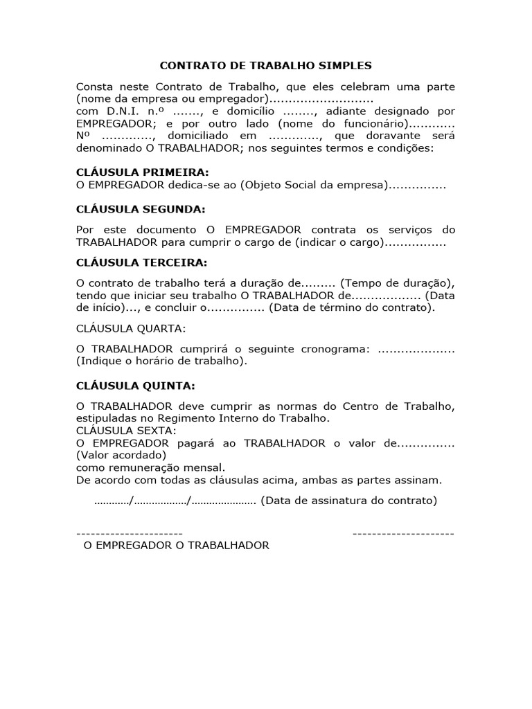 Contrato de Trabalho Simples | PDF | Business | Direito Privado