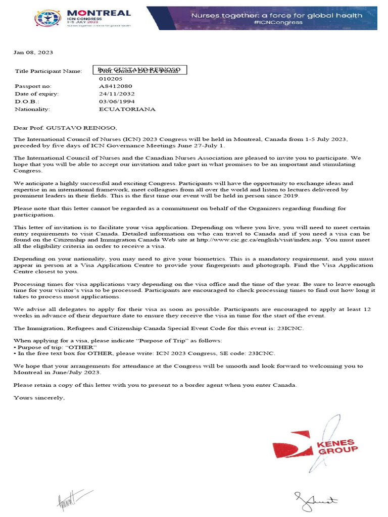 Invitation to ICN 2023 Congress | PDF | Travel Visa | International ...